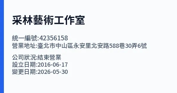 采林藝術工作室的照片-統編 42356158(臺北市) 公司登記資料與營業項目詳細圖表