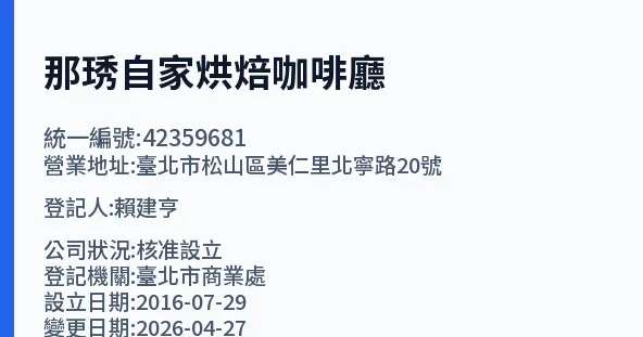 那琇自家烘焙咖啡廳的照片-統編 42359681(臺北市) 公司登記資料與營業項目詳細圖表