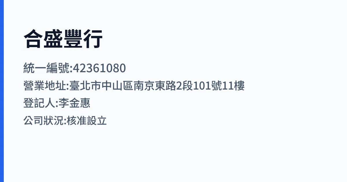 合盛豐行 - 統編 42361080(臺北市) 公司登記資料與營業項目詳細圖表