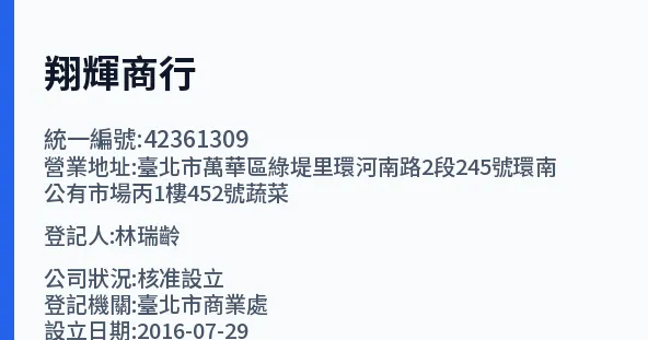 翔輝商行的照片-統編 42361309(臺北市) 公司登記資料與營業項目詳細圖表