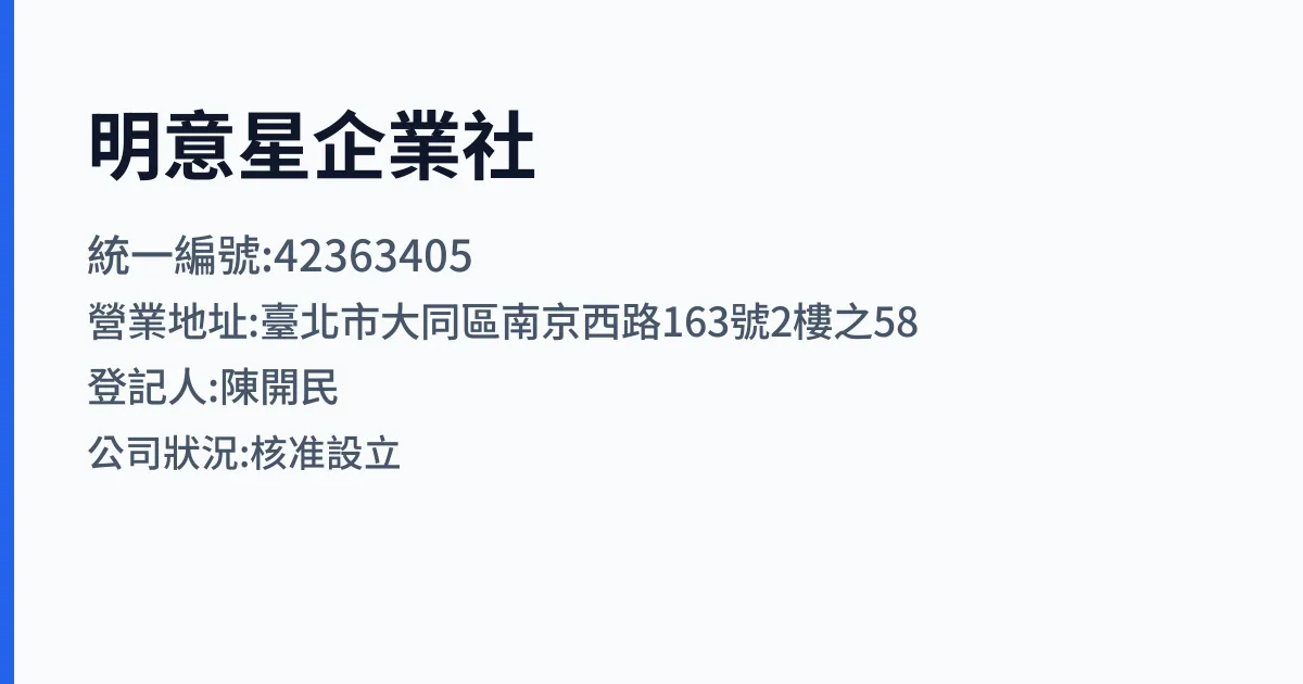 明意星企業社 - 統編 42363405（臺北市） 公司登記資料與營業項目詳細圖表