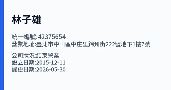 林子雄的照片-統編 42375654(臺北市) 公司登記資料與營業項目詳細圖表