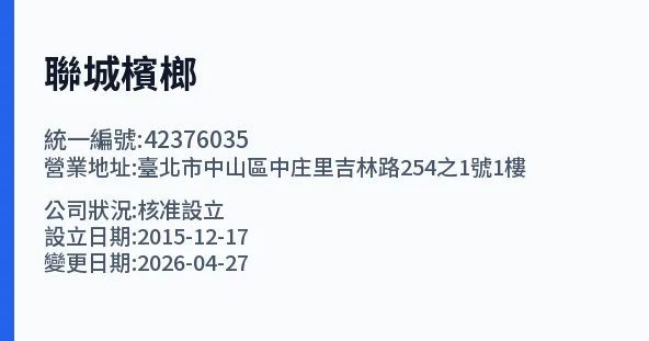 聯城檳榔的照片-統編 42376035(臺北市) 公司登記資料與營業項目詳細圖表