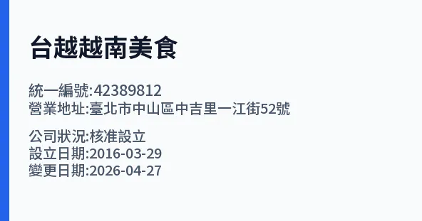 台越越南美食的照片-統編 42389812(臺北市) 公司登記資料與營業項目詳細圖表