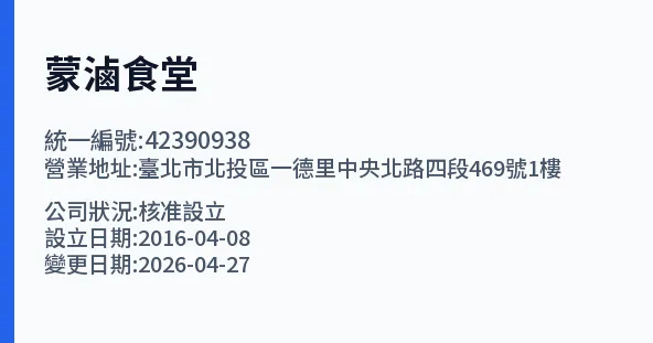 蒙滷食堂的照片-統編 42390938(臺北市) 公司登記資料與營業項目詳細圖表