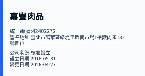 嘉豐肉品的照片-統編 42402272(臺北市) 公司登記資料與營業項目詳細圖表
