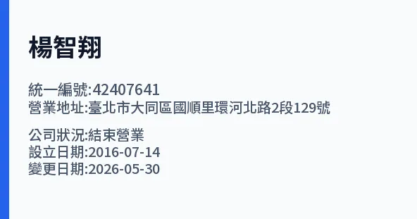 楊智翔的照片-統編 42407641(臺北市) 公司登記資料與營業項目詳細圖表