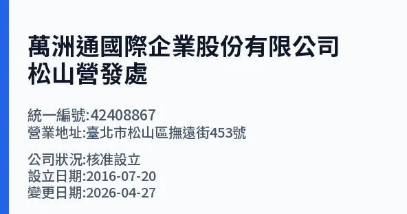萬洲通國際企業股份有限公司松山營發處的照片-統編 42408867(臺北市) 公司登記資料與營業項目詳細圖表