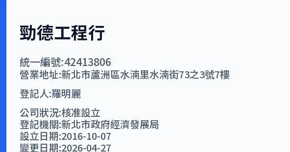 勁德工程行的照片-統編 42413806(新北市) 公司登記資料與營業項目詳細圖表
