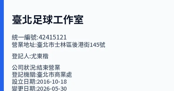 臺北足球工作室的照片-統編 42415121(臺北市) 公司登記資料與營業項目詳細圖表