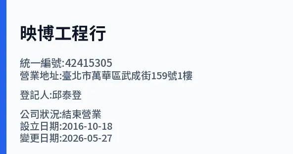 映博工程行的照片-統編 42415305(臺北市) 公司登記資料與營業項目詳細圖表