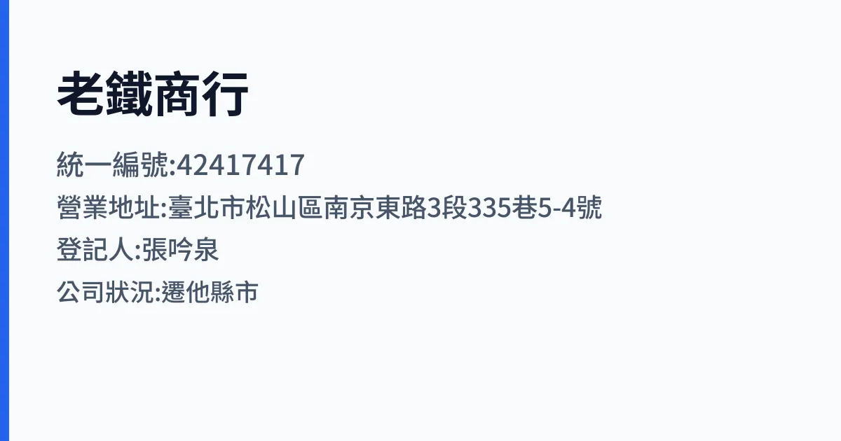 老鐵商行 - 統編 42417417(新北市) 公司登記資料與營業項目詳細圖表