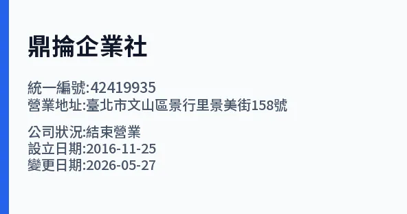 鼎掄企業社的照片-統編 42419935(臺北市) 公司登記資料與營業項目詳細圖表