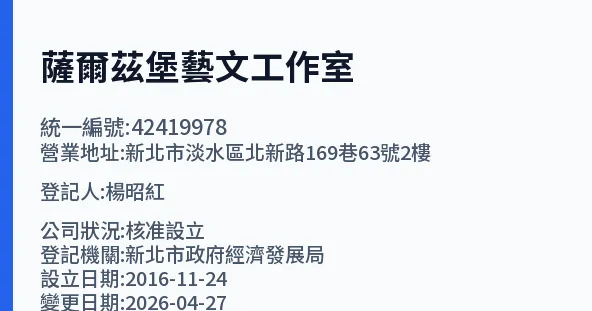 薩爾茲堡藝文工作室的照片-統編 42419978(新北市) 公司登記資料與營業項目詳細圖表