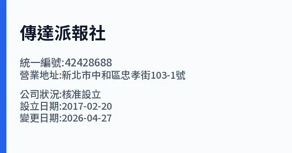 傳達派報社的照片-統編 42428688(新北市) 公司登記資料與營業項目詳細圖表
