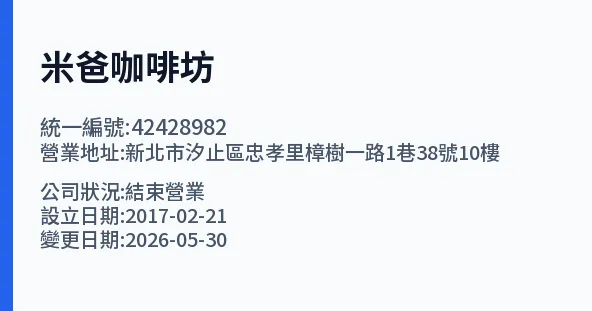 米爸咖啡坊的照片-統編 42428982(新北市) 公司登記資料與營業項目詳細圖表
