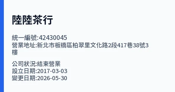 陸陸茶行的照片-統編 42430045(新北市) 公司登記資料與營業項目詳細圖表