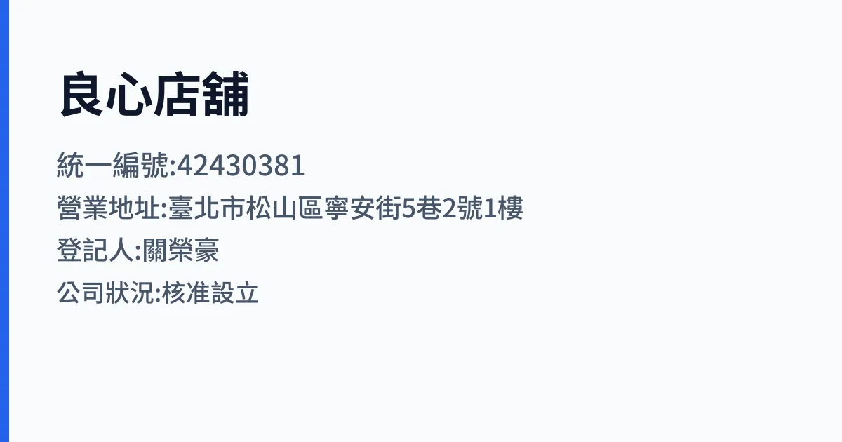 良心店舖 - 統編 42430381(臺北市) 公司登記資料與營業項目詳細圖表