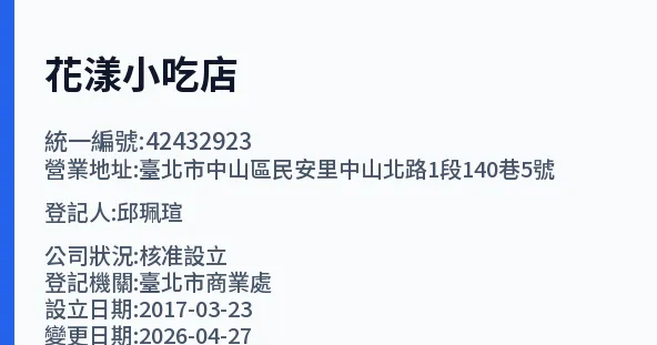 花漾小吃店的照片-統編 42432923(臺北市) 公司登記資料與營業項目詳細圖表