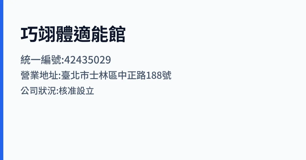 巧翊體適能館 - 統編 42435029(臺北市) 公司登記資料與營業項目詳細圖表