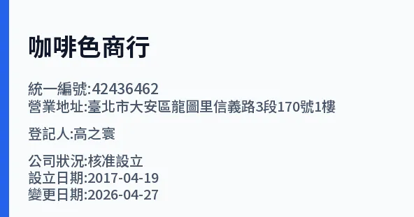 咖啡色商行的照片-統編 42436462(臺北市) 公司登記資料與營業項目詳細圖表