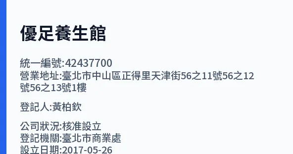 優足養生館的照片-統編 42437700(臺北市) 公司登記資料與營業項目詳細圖表