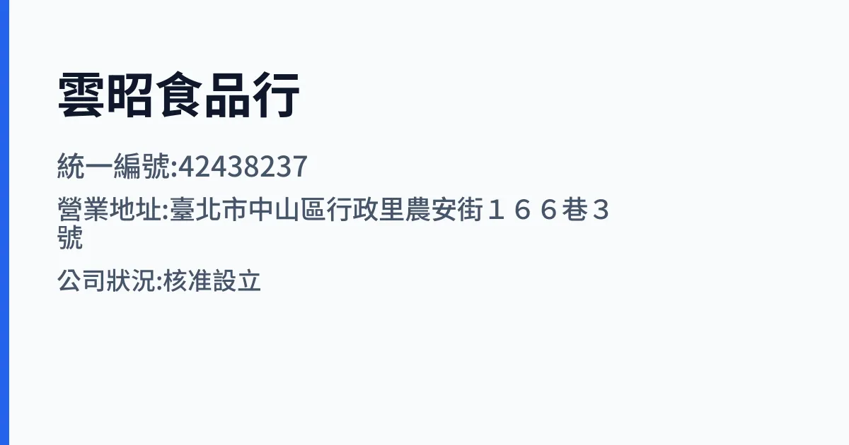 雲昭食品行 - 統編 42438237(臺北市) 公司登記資料與營業項目詳細圖表