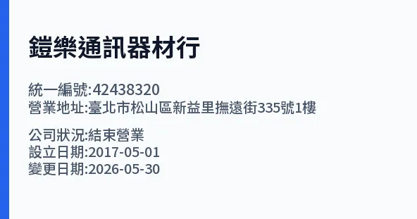 鎧樂通訊器材行的照片-統編 42438320(臺北市) 公司登記資料與營業項目詳細圖表