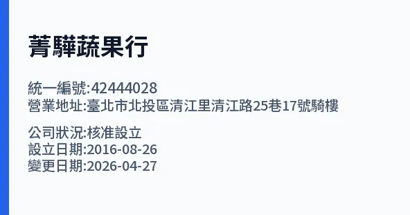 菁驊蔬果行的照片-統編 42444028(臺北市) 公司登記資料與營業項目詳細圖表