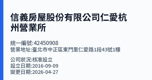 信義房屋股份有限公司仁愛杭州營業所的照片-統編 42450908(臺北市) 公司登記資料與營業項目詳細圖表