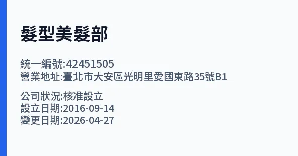 髮型美髮部的照片-統編 42451505(臺北市) 公司登記資料與營業項目詳細圖表