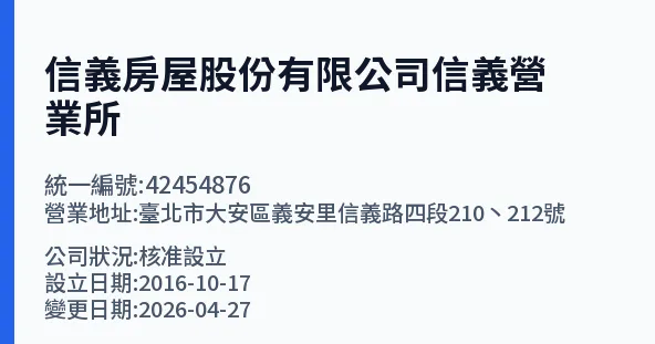 信義房屋股份有限公司信義營業所的照片-統編 42454876(臺北市) 公司登記資料與營業項目詳細圖表