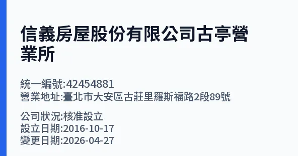 信義房屋股份有限公司古亭營業所的照片-統編 42454881(臺北市) 公司登記資料與營業項目詳細圖表