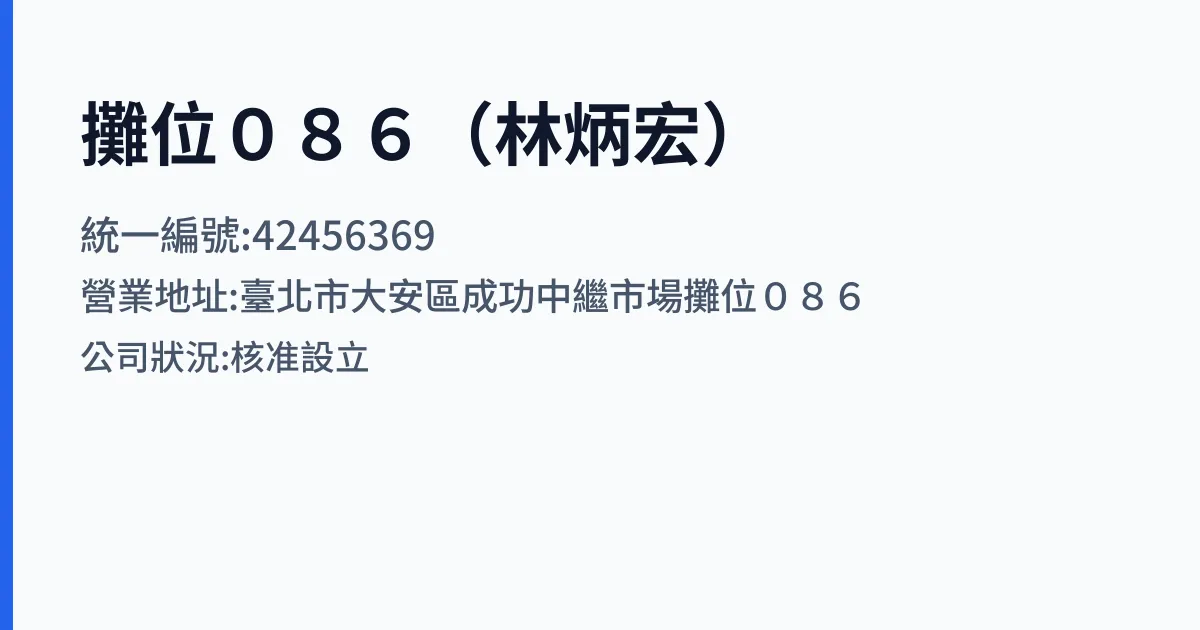 攤位086(林炳宏) - 統編 42456369(臺北市) 公司登記資料與營業項目詳細圖表