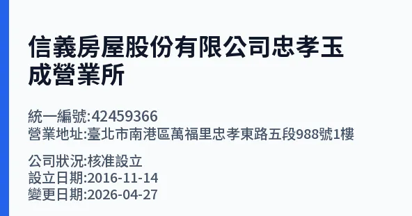 信義房屋股份有限公司忠孝玉成營業所的照片-統編 42459366(臺北市) 公司登記資料與營業項目詳細圖表