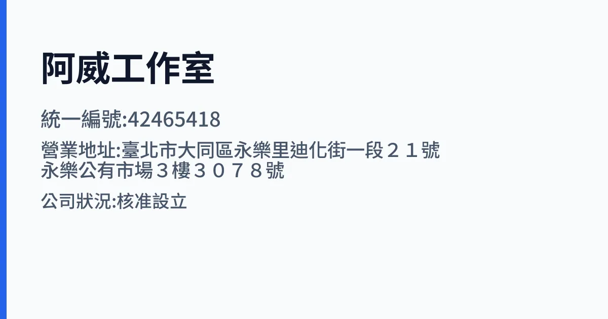 阿威工作室 - 統編 42465418(臺北市) 公司登記資料與營業項目詳細圖表