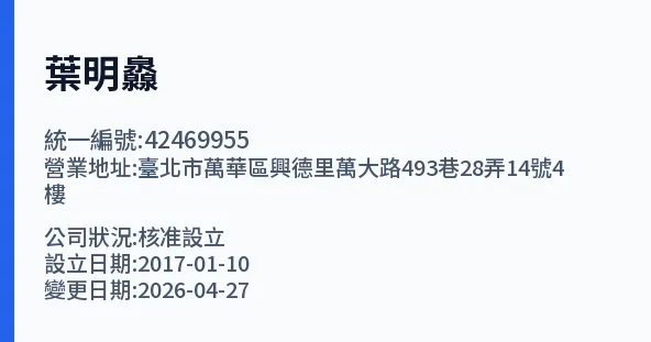 葉明灥的照片-統編 42469955(臺北市) 公司登記資料與營業項目詳細圖表