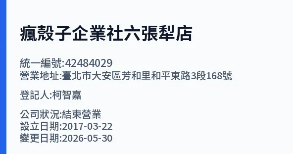 瘋殼子企業社六張犁店的照片-統編 42484029(臺北市) 公司登記資料與營業項目詳細圖表