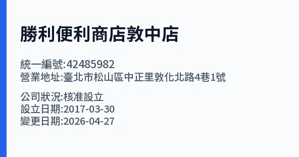 勝利便利商店敦中店的照片-統編 42485982(臺北市) 公司登記資料與營業項目詳細圖表
