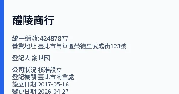 醴陵商行的照片-統編 42487877(臺北市) 公司登記資料與營業項目詳細圖表