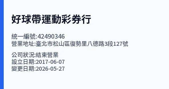 好球帶運動彩券行的照片-統編 42490346(臺北市) 公司登記資料與營業項目詳細圖表