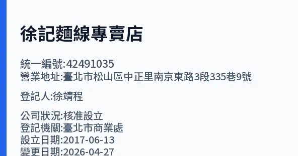 徐記麵線專賣店的照片-統編 42491035(臺北市) 公司登記資料與營業項目詳細圖表