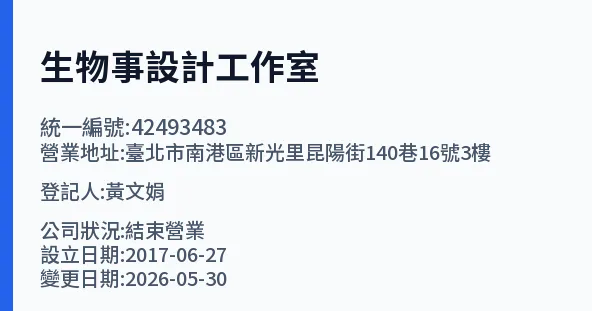 生物事設計工作室的照片-統編 42493483(臺北市) 公司登記資料與營業項目詳細圖表