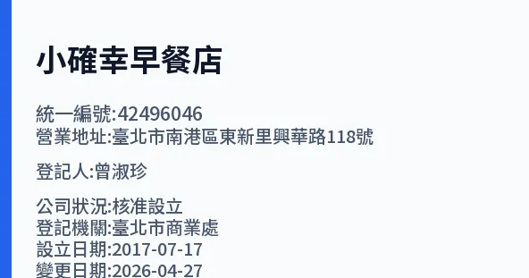 小確幸早餐店的照片-統編 42496046(臺北市) 公司登記資料與營業項目詳細圖表
