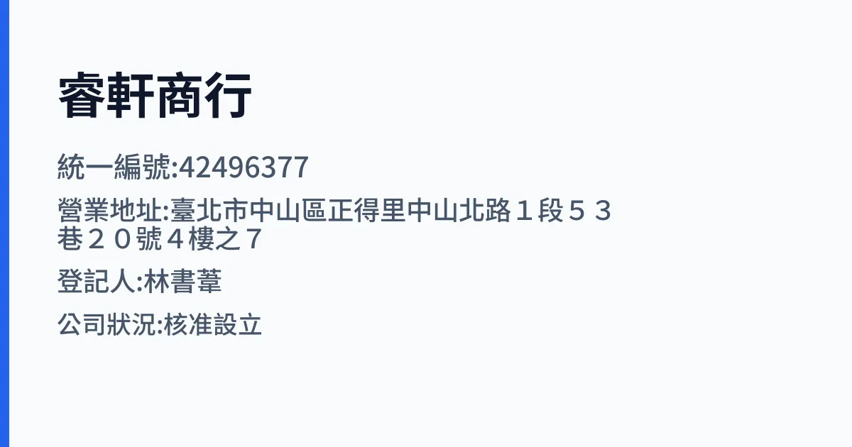 睿軒商行 - 統編 42496377（臺北市） 公司登記資料與營業項目詳細圖表