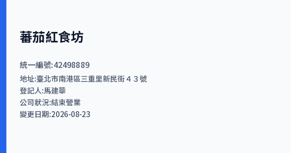 蕃茄紅食坊的照片-統編 42498889(臺北市) 公司登記資料與營業項目詳細圖表