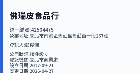 佛瑞皮食品行的照片-統編 42504475(臺北市) 公司登記資料與營業項目詳細圖表