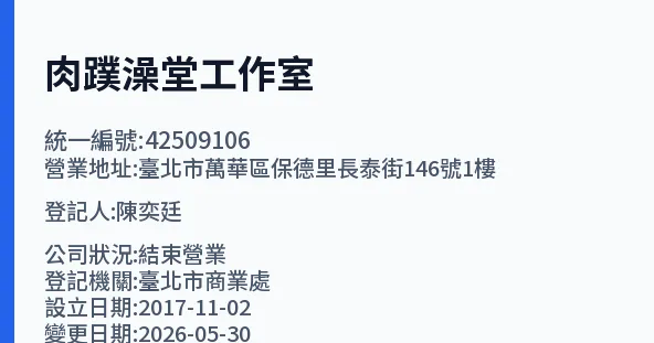 肉蹼澡堂工作室的照片-統編 42509106(臺北市) 公司登記資料與營業項目詳細圖表