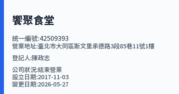 饗聚食堂的照片-統編 42509393(臺北市) 公司登記資料與營業項目詳細圖表