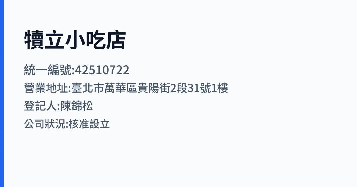 犢立小吃店 - 統編 42510722(臺北市) 公司登記資料與營業項目詳細圖表